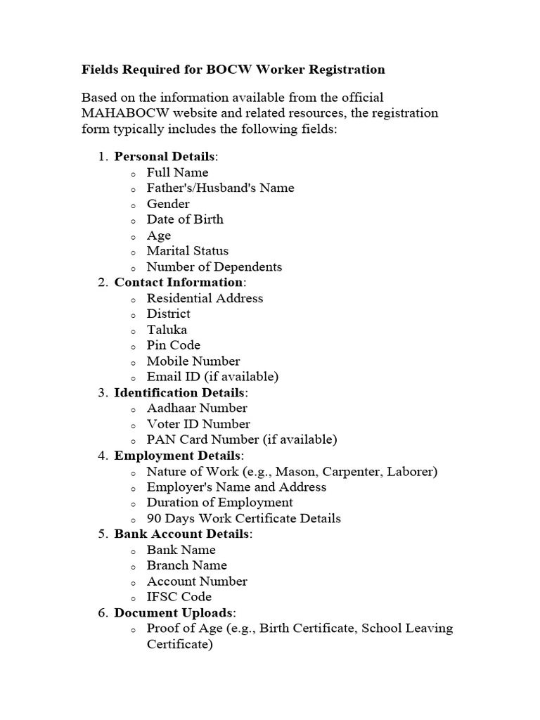 06 - Form Required For BOCW | PDF