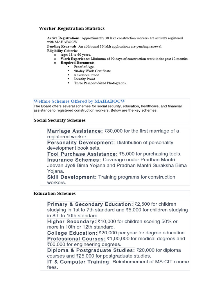 MAHABOCW Worker Welfare Schemes | PDF | Public Services | Social Policy