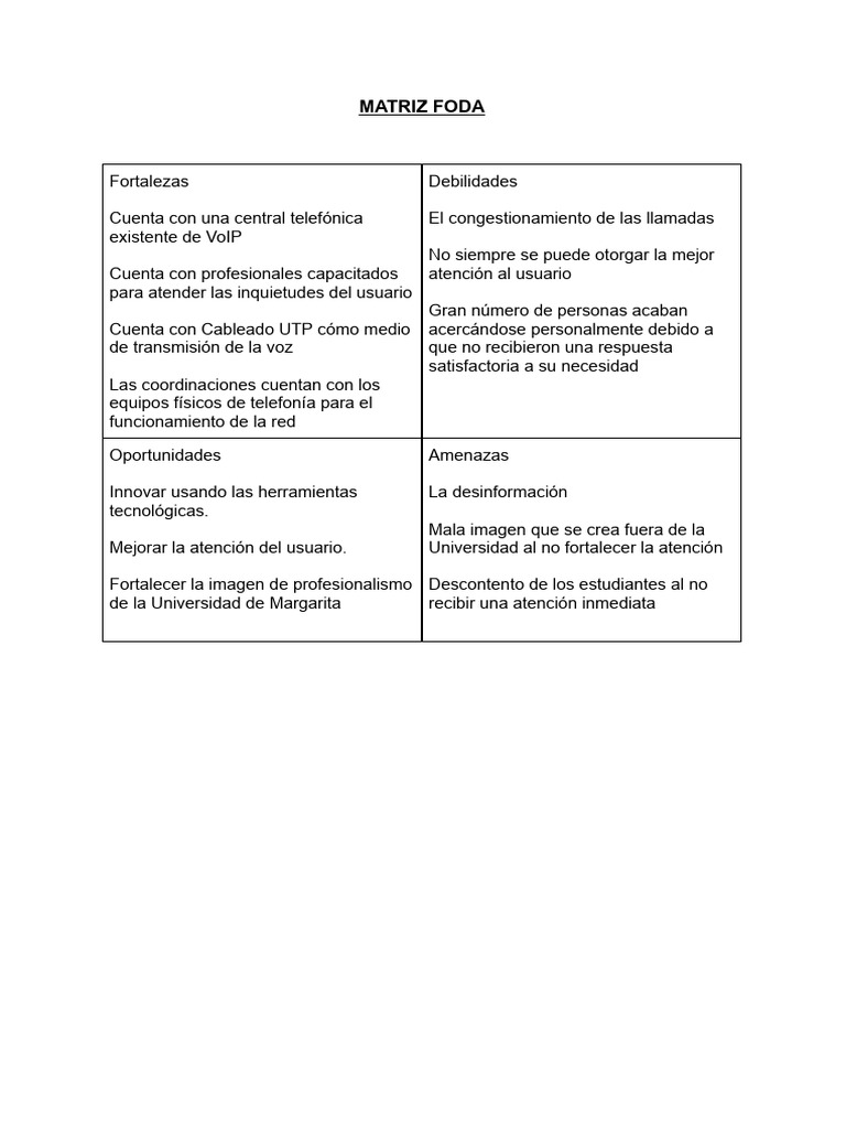 Matriz Foda - Ejemplo | PDF