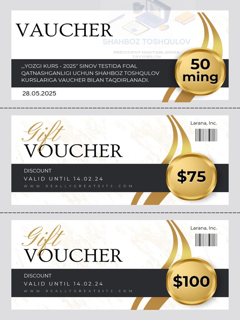 White Gold Elegant Gift Voucher Coupon | PDF