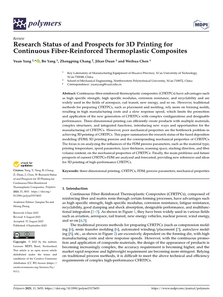 Research Status of and Prospects For 3D Printing For CF Reinforced ...