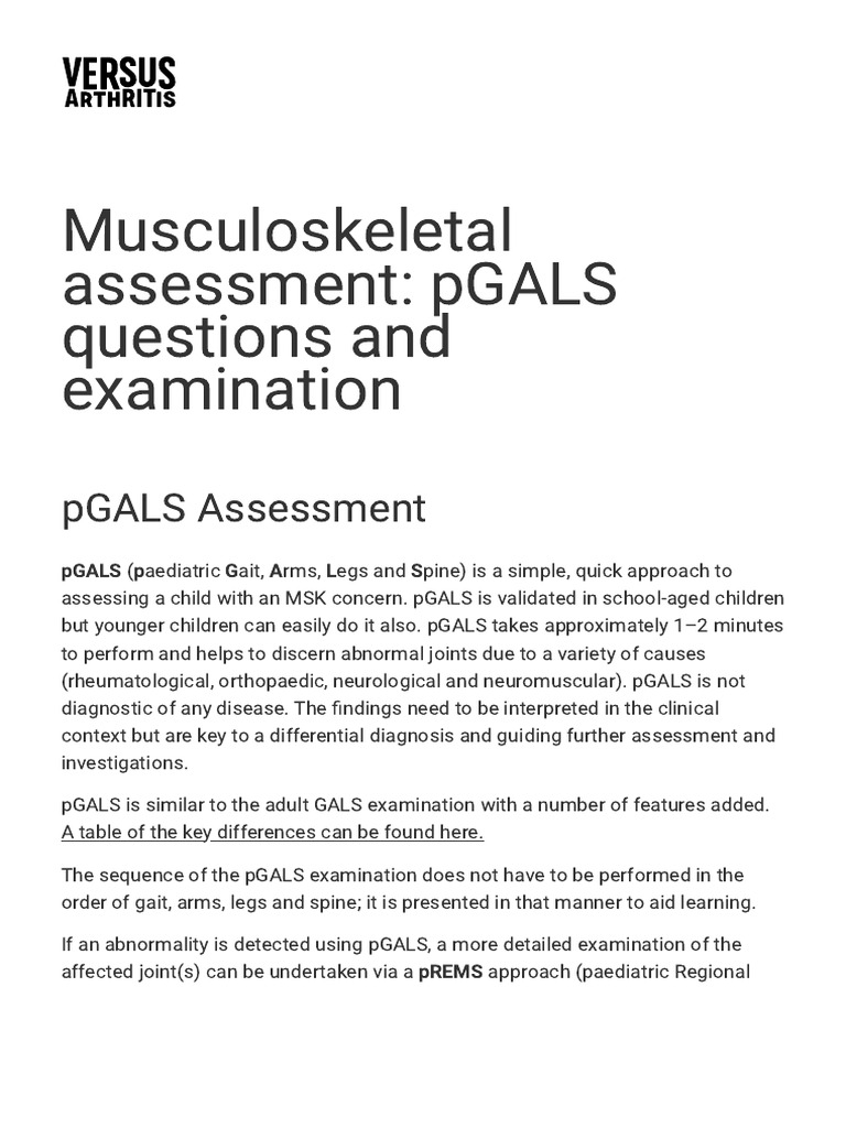 Musculoskeletal Assessment - PGALS Questions and Examination | PDF ...