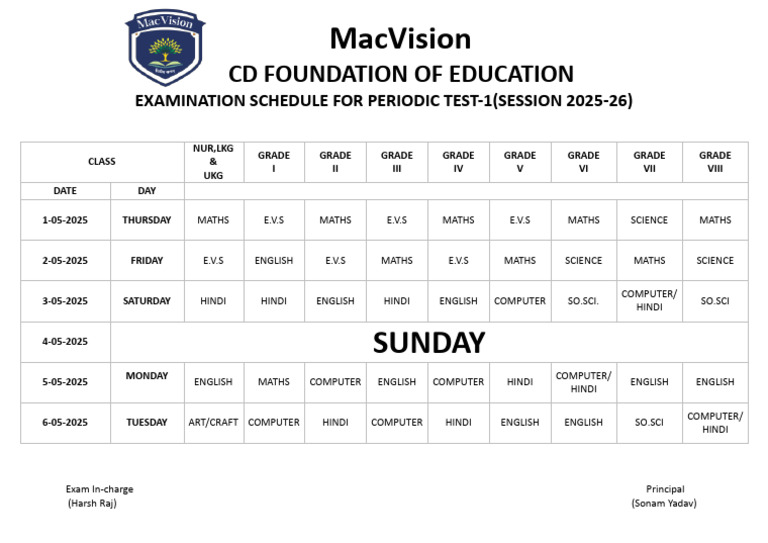 Unit Test 1 Timetable 2025-26 | PDF