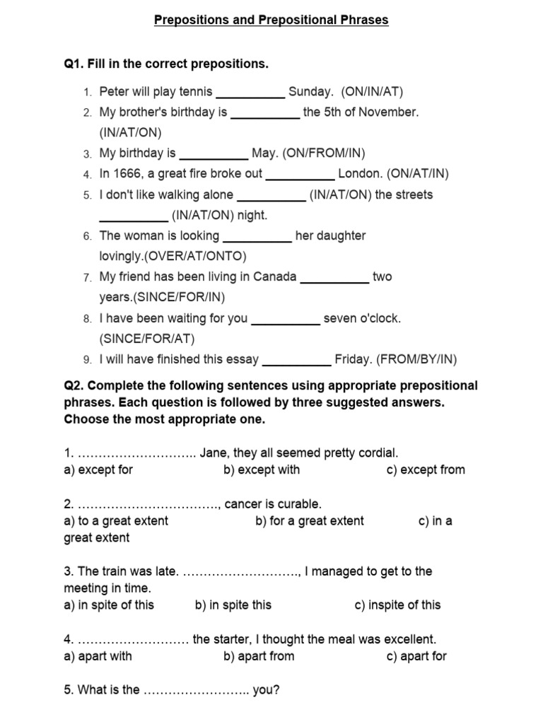 7 Notebook Work Prepositions | PDF