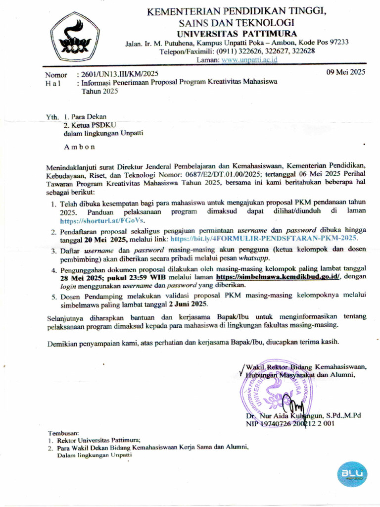 Informasi Penerimaan Proposal Program Kreativitas Mahasiswa Tahun 2025 ...