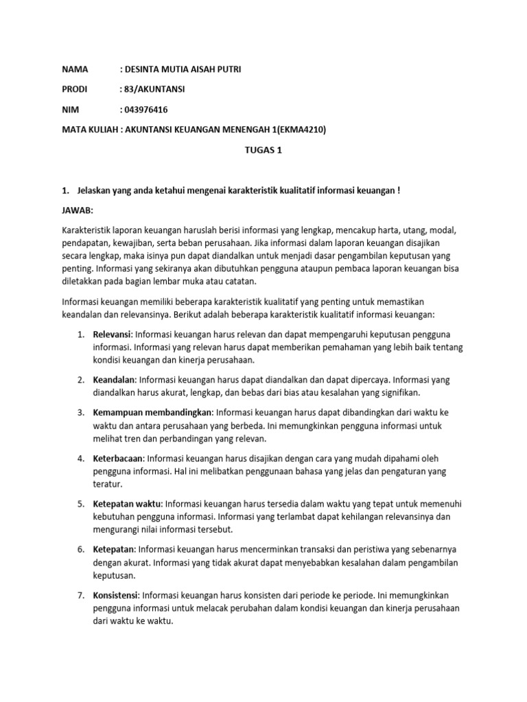 Tugas1 EKMA4210 Desinta Mutia Aisah Putri 043976416 | PDF