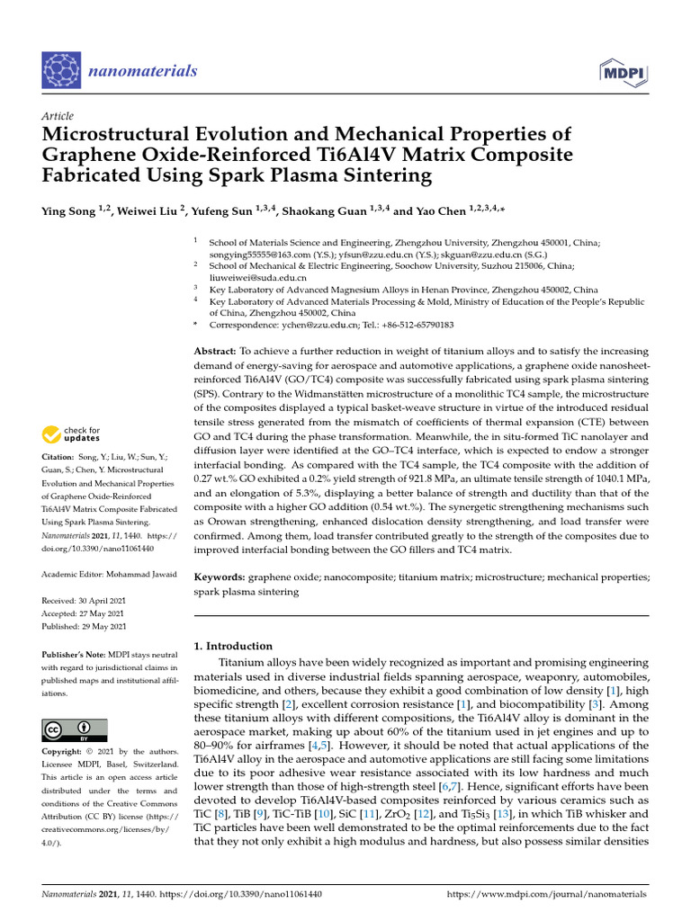 Microstructural Evolution and Mechanical Properties of Graphene Oxide-Reinforced TiAl4V Matrix ...
