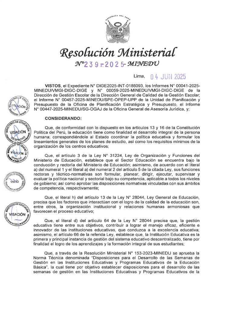 Resolucion Ministerial N - 239-2025-Minedu | PDF