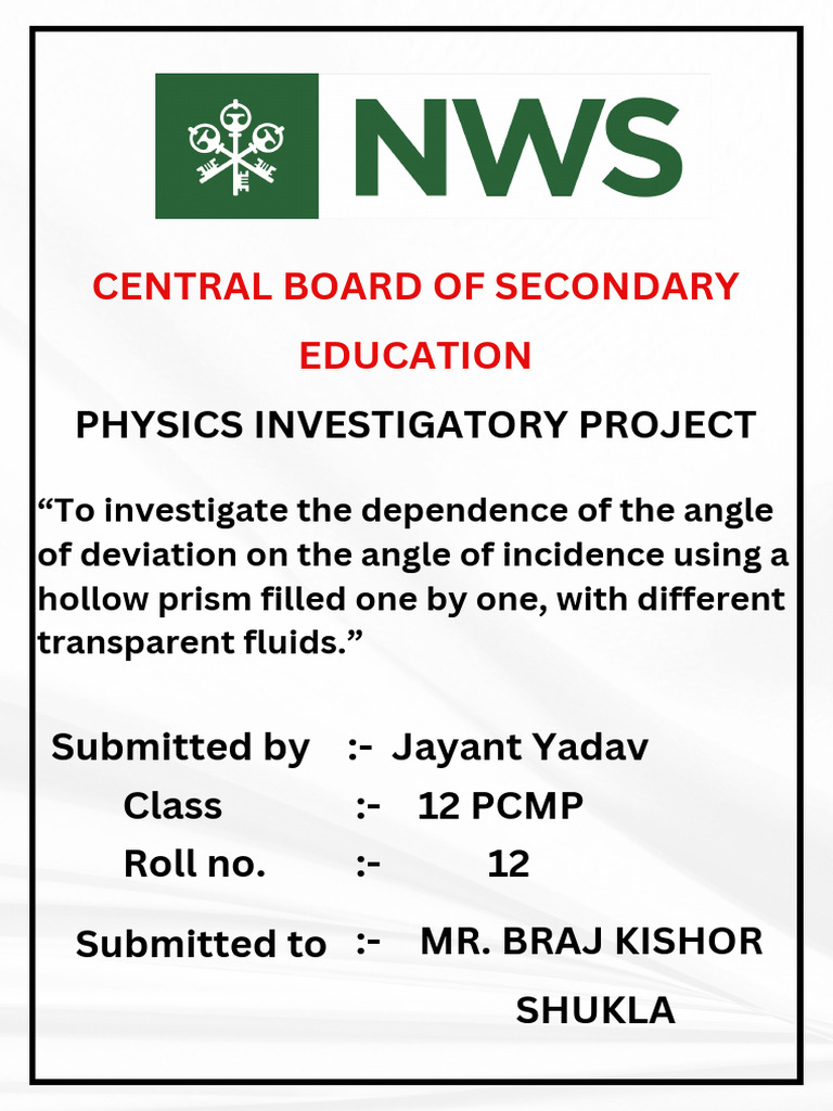 Physics Practical Cover Page | PDF