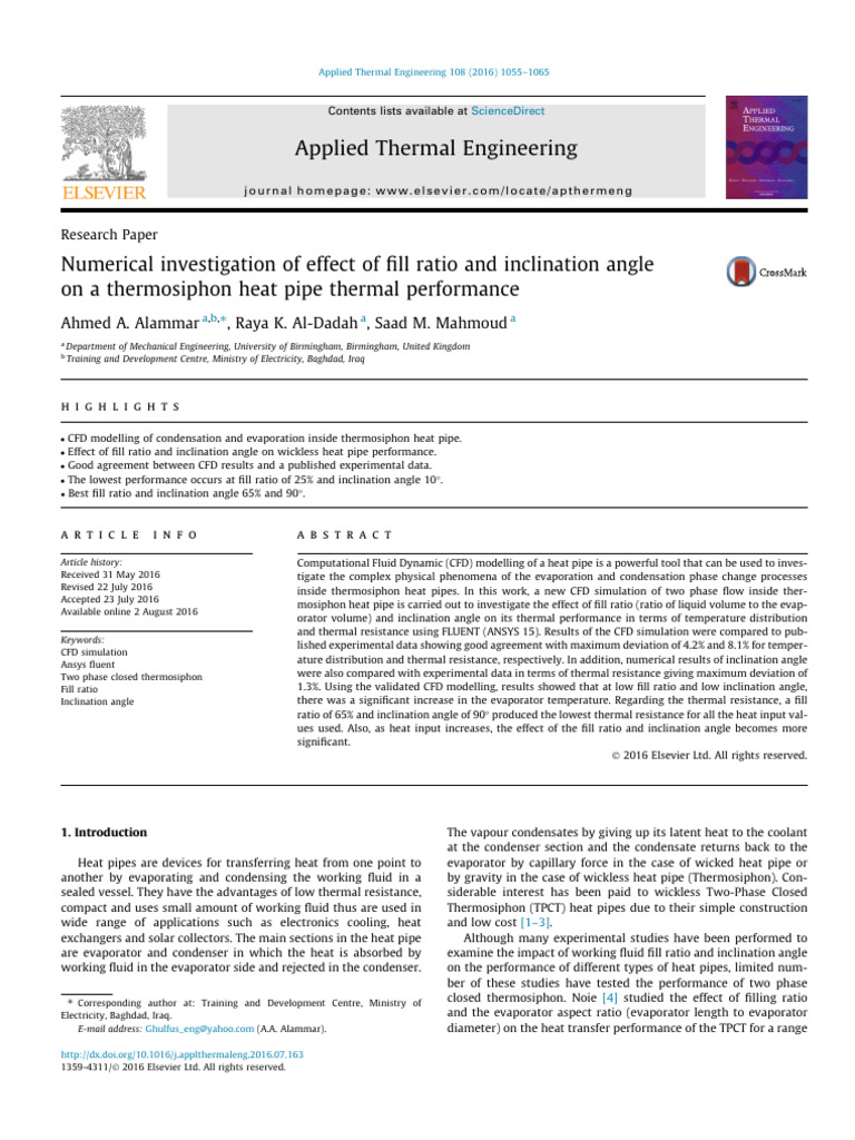 Numerical Investigation of Effect of Fill Ratio and Inclination Angle ...