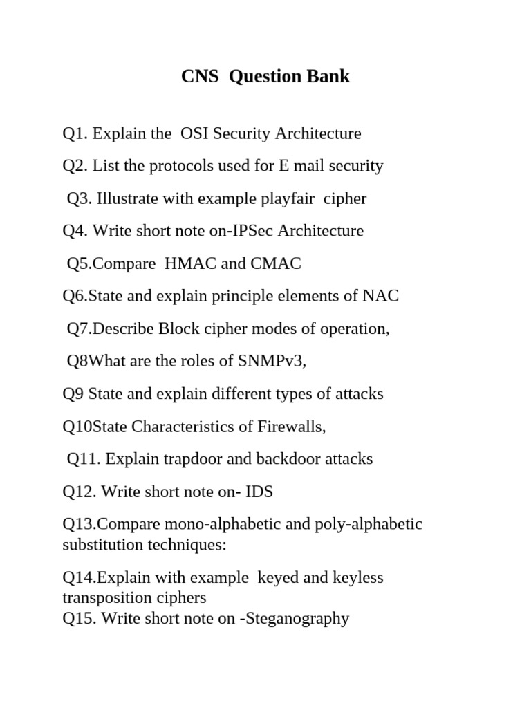CNS Question Bank | PDF