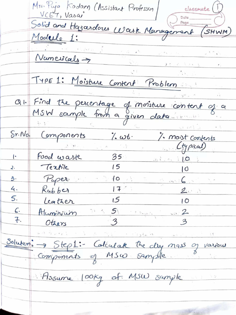 Solid Waste Numerical Example On Various Waste Calculation | PDF