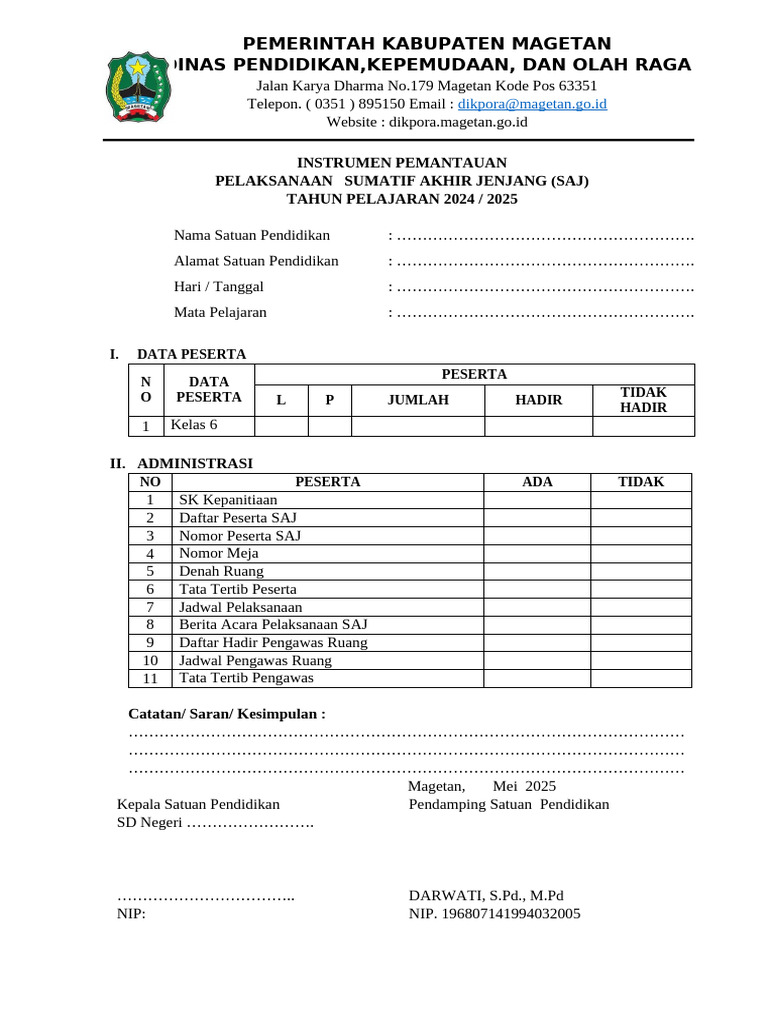 New - Instrumen Monev Sumatif 6 (2024-2025) | PDF