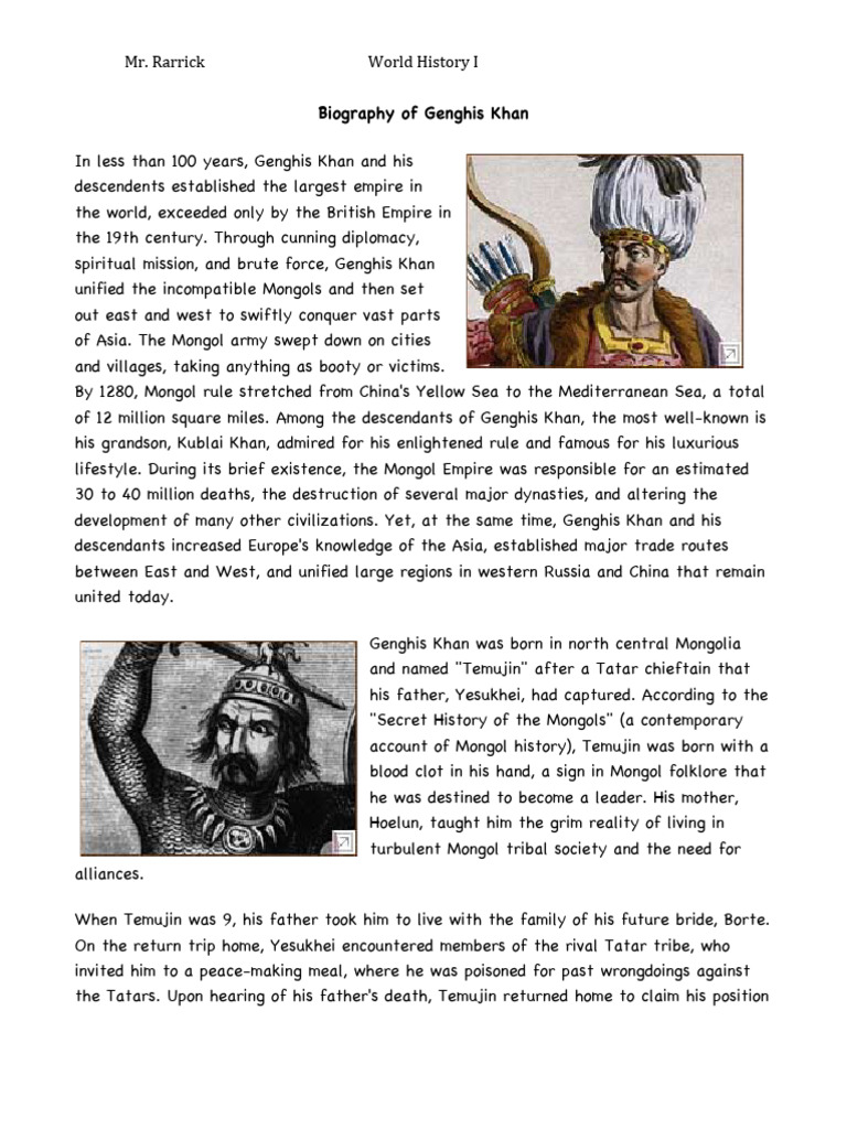 Biography of Genghis Khan | PDF | Genghis Khan | Mongol Empire