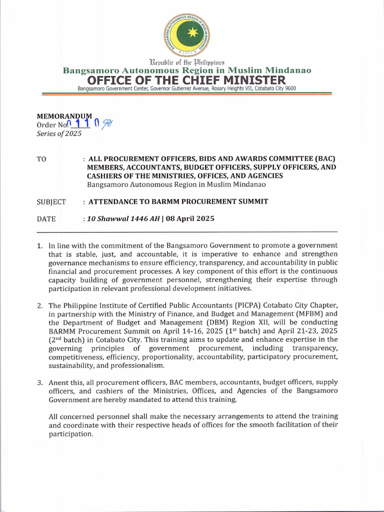 Memorandum Order No. 0110 S. 2025 | PDF