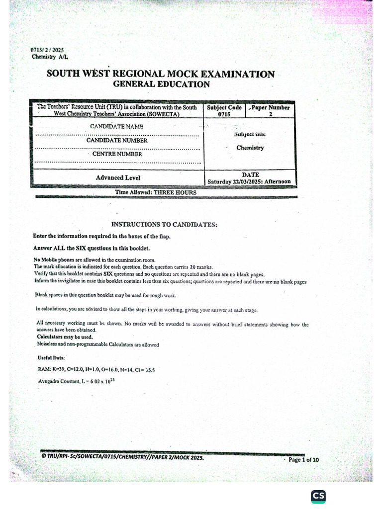 0715 Chem SW Mock 2025 P2 | PDF