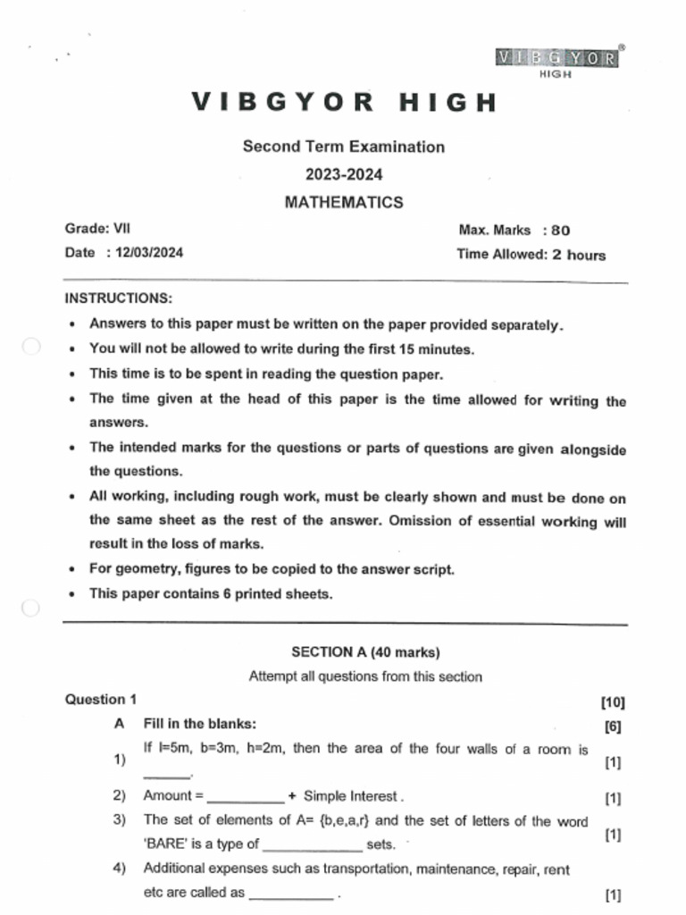 Grade 7 Mathematics Sample Paper | PDF