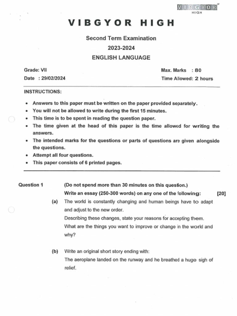 Grade 7 English Language Sample Paper | PDF