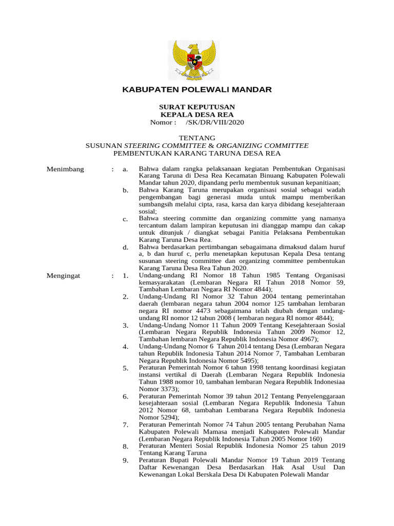 SK Kolektif Panitia Pembentukan Karang Taruna Desa Rea | PDF