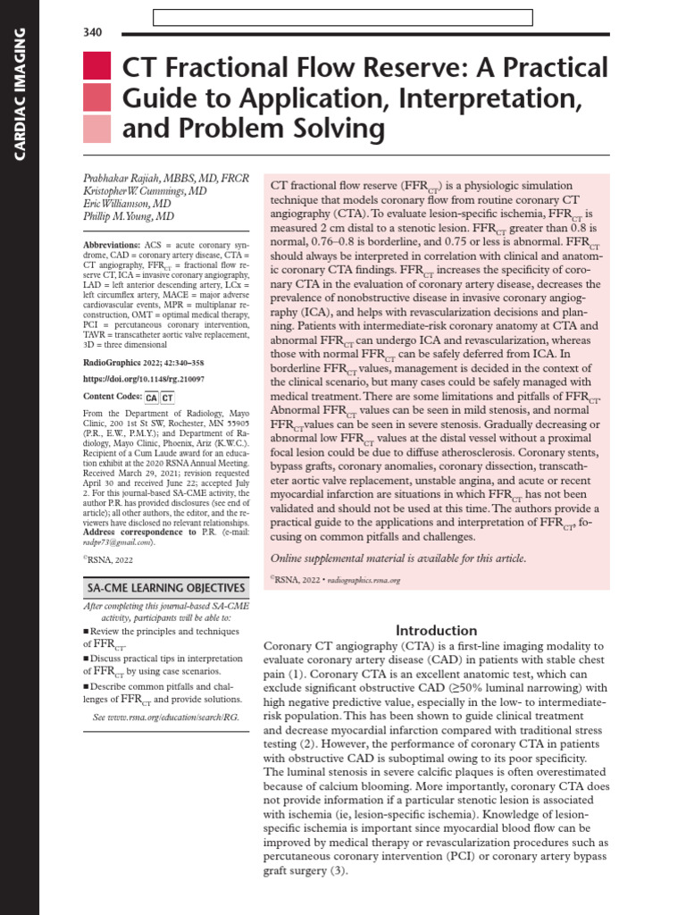 CT Fractional Flow Reserve (FFRCT) | PDF | Percutaneous Coronary Intervention | Coronary Artery ...
