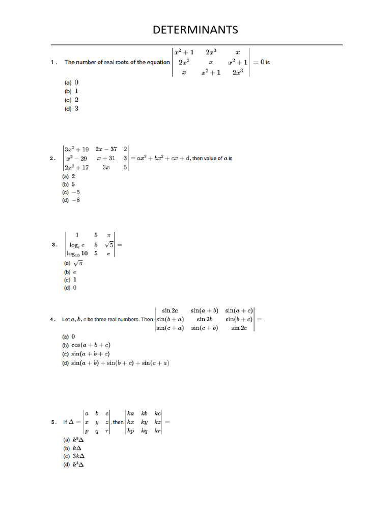 Basic Math - Assignment 2.5 - Determinants | PDF