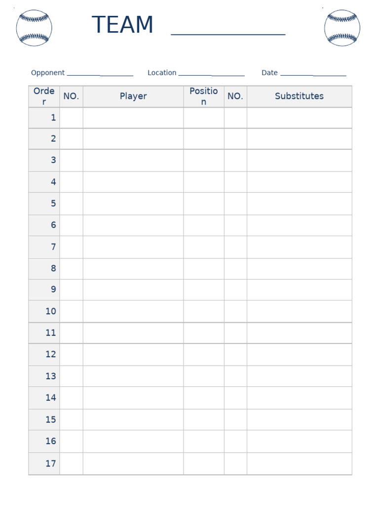 Baseball Lineup Card Template PDF | PDF