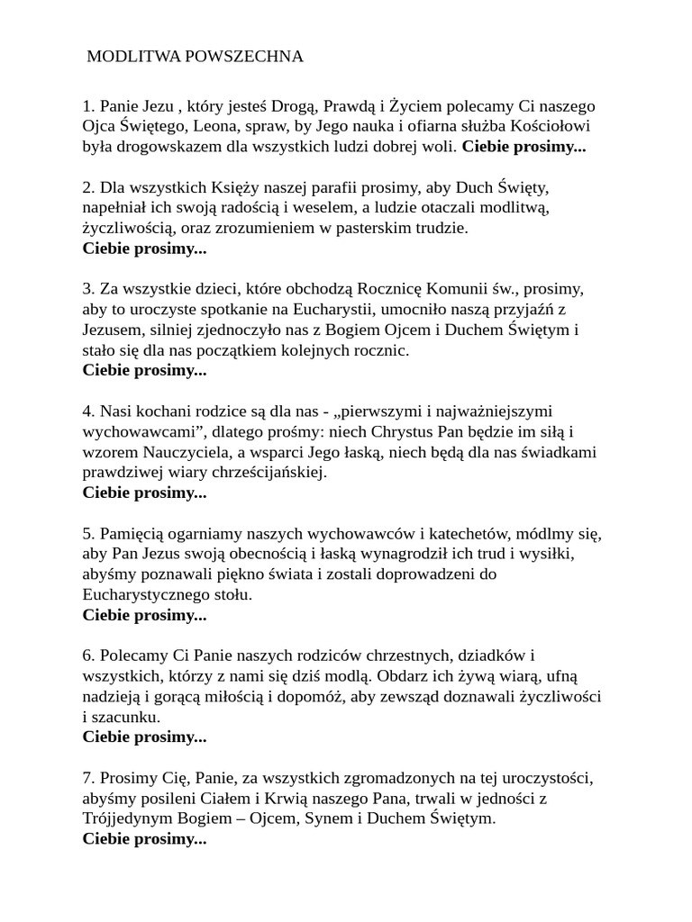 MODLITWA POWSZECHNA Rocznica | PDF