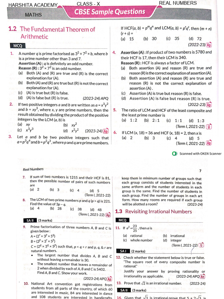 Real Numbers - Cbse Based Questions | PDF