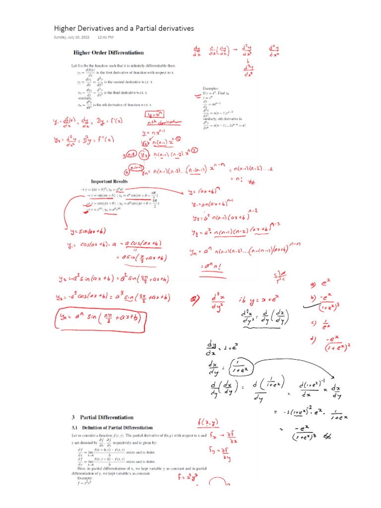 Higher Derivatives and A Partial Derivatives | PDF