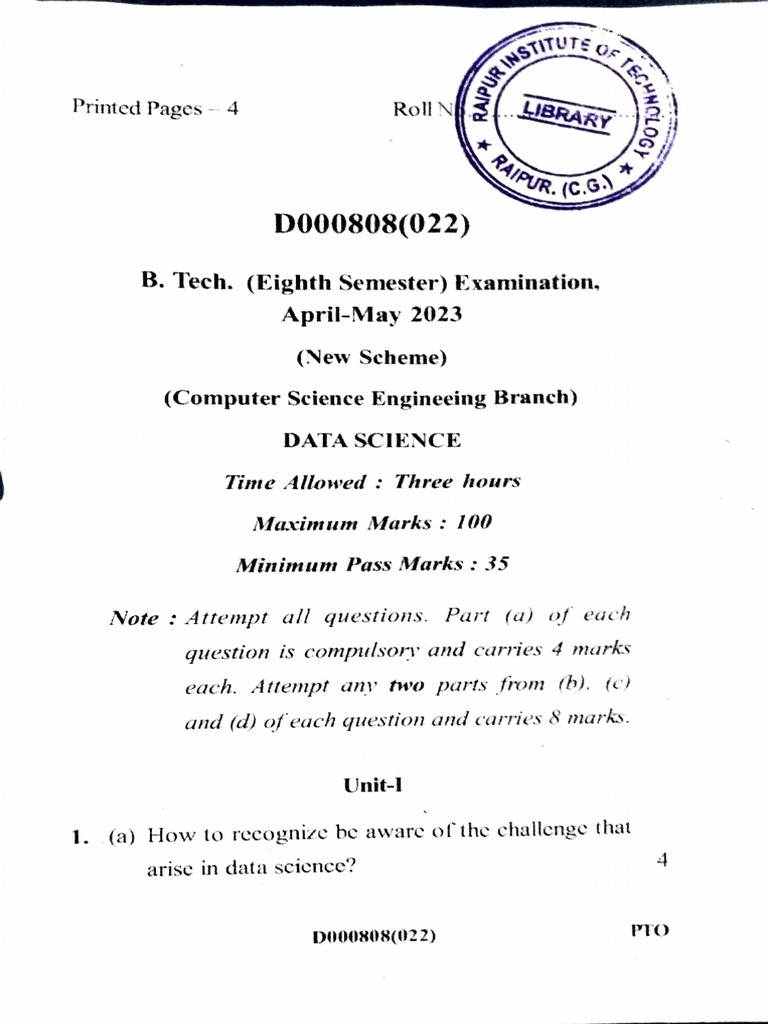 Data Science (2023 - 2024) Questions Papers | PDF | Machine Learning ...
