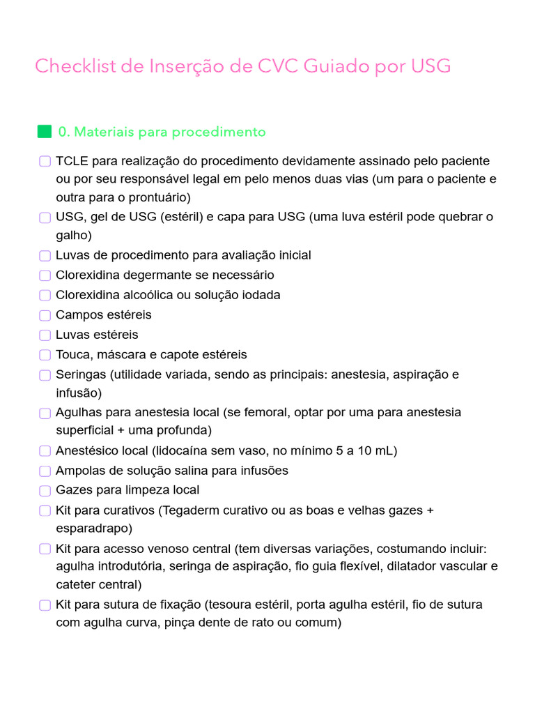 Checklist para Inserção de CVC com USG | PDF | Veia | Especialidades ...