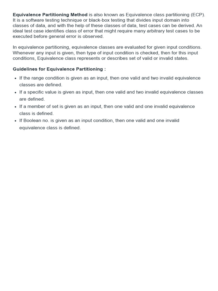 Equivalence Partitioning in Software Testing | PDF