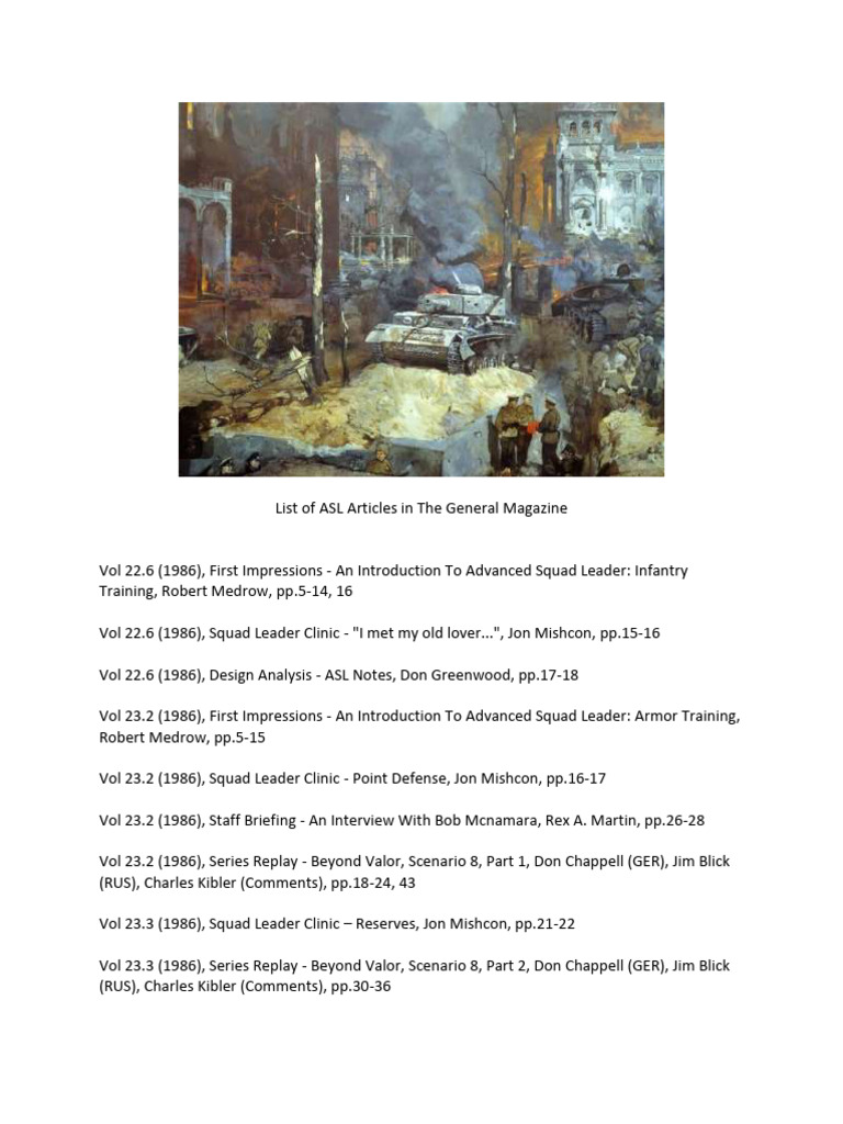 ASL Articles List from The General Magazine | PDF | Wargames | Military