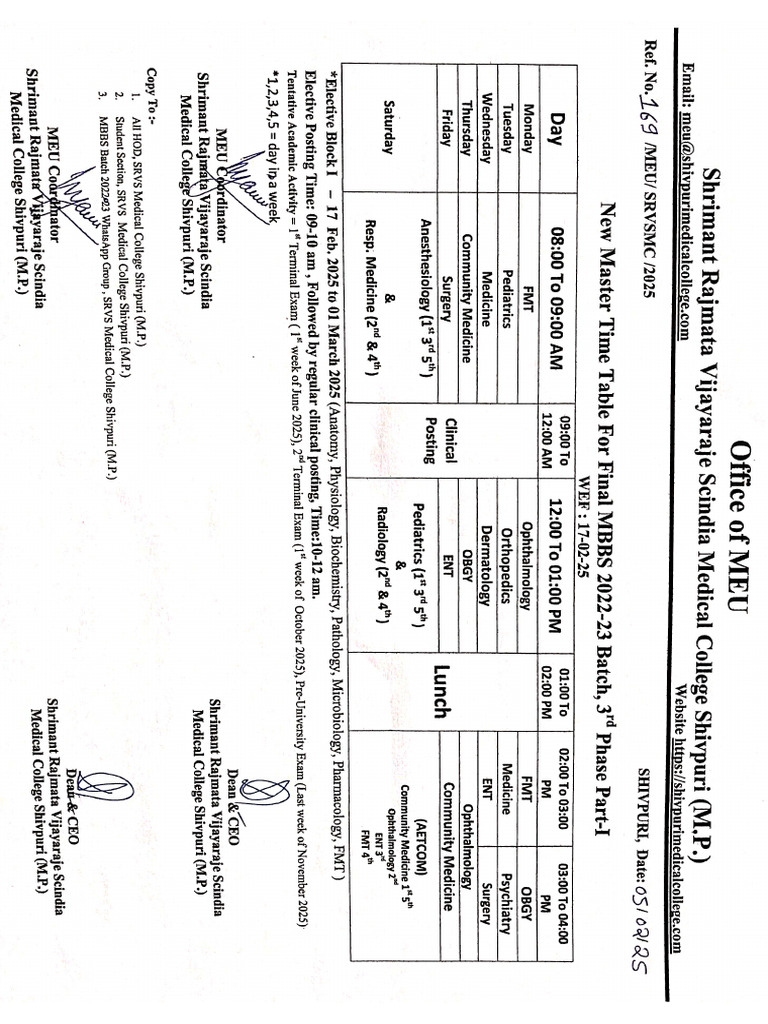 Time Table Final Part 1 Batch 2022-23 | PDF