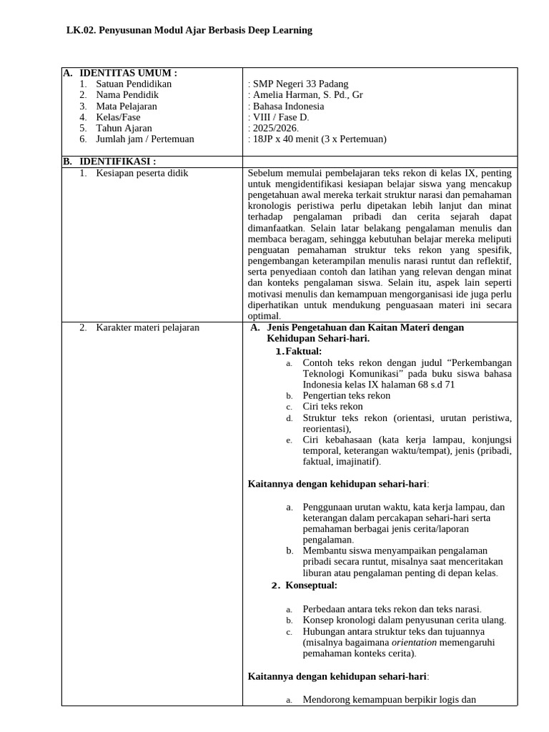LK 02. Penyusunan Modul Ajar D' Learning | PDF