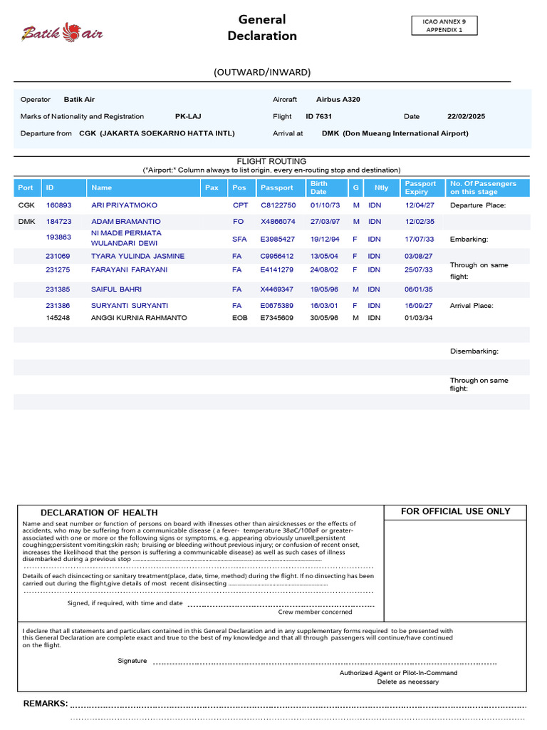 Rev1 Gendec Crew Id7631 - Id7636 CGK DMK Dps 22 Feb 2025 | PDF ...