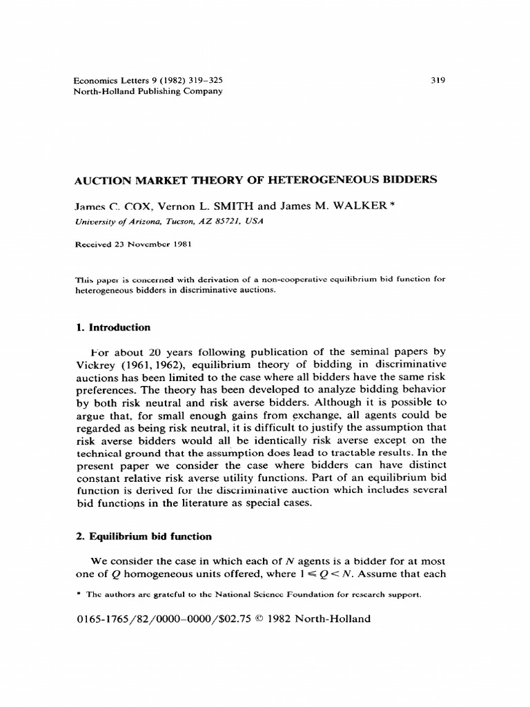 Auction Theory for Diverse Bidders | PDF | Auction | Risk Aversion