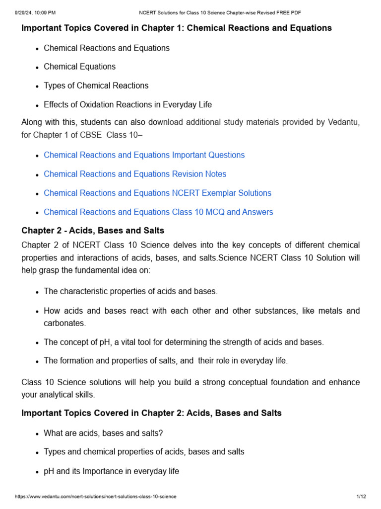 NCERT Solutions For Class 10 Science Chapter-Wise Revised FREE PDF ...