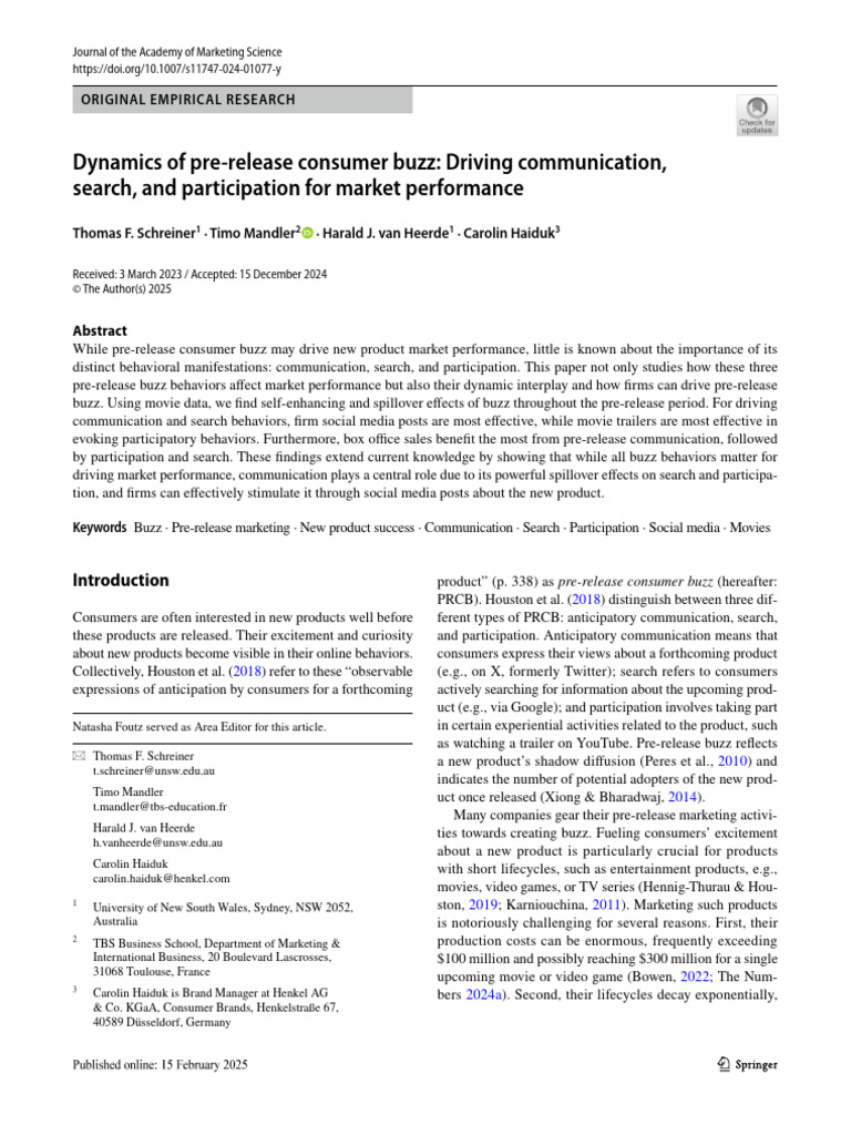 Dynamics of Pre Release Consumer Buzz: Driving Communication, Search ...