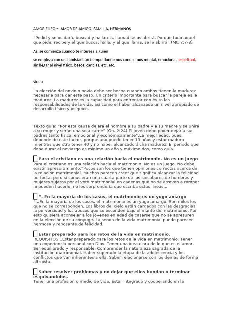 Amor Filial: La Base del Noviazgo Cristiano | PDF | Matrimonio | Amor