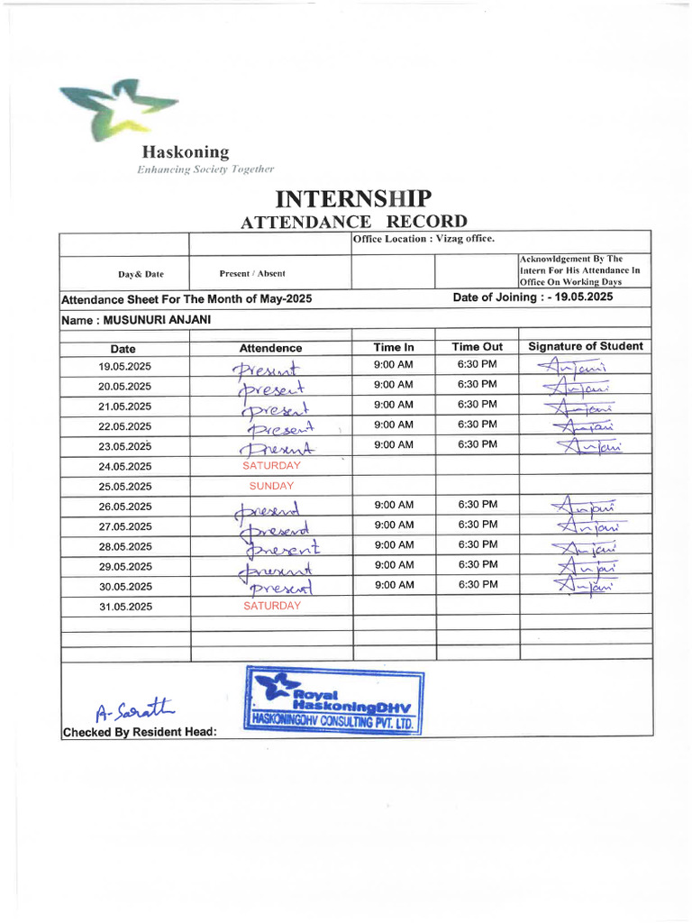 Intership Attendance Record | PDF
