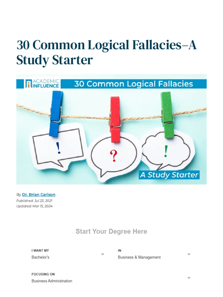 30 Common Logical Fallacies-A Study Starter - Academic Influence | PDF | Fallacy | Logic