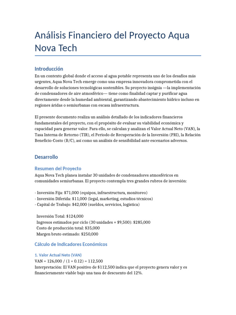 Analisis Financiero Aqua Nova Tech | PDF | Sustentabilidad | Agua