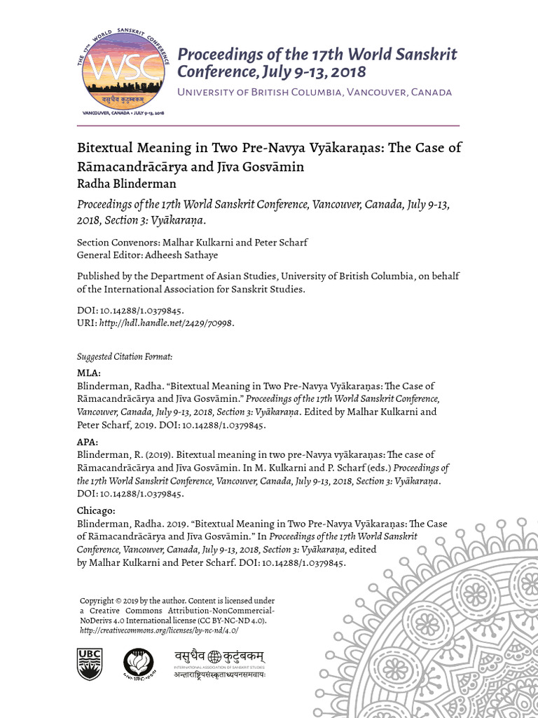 Blinderman Radha Bitextual Meaning 2019 | PDF | Verb | Sanskrit