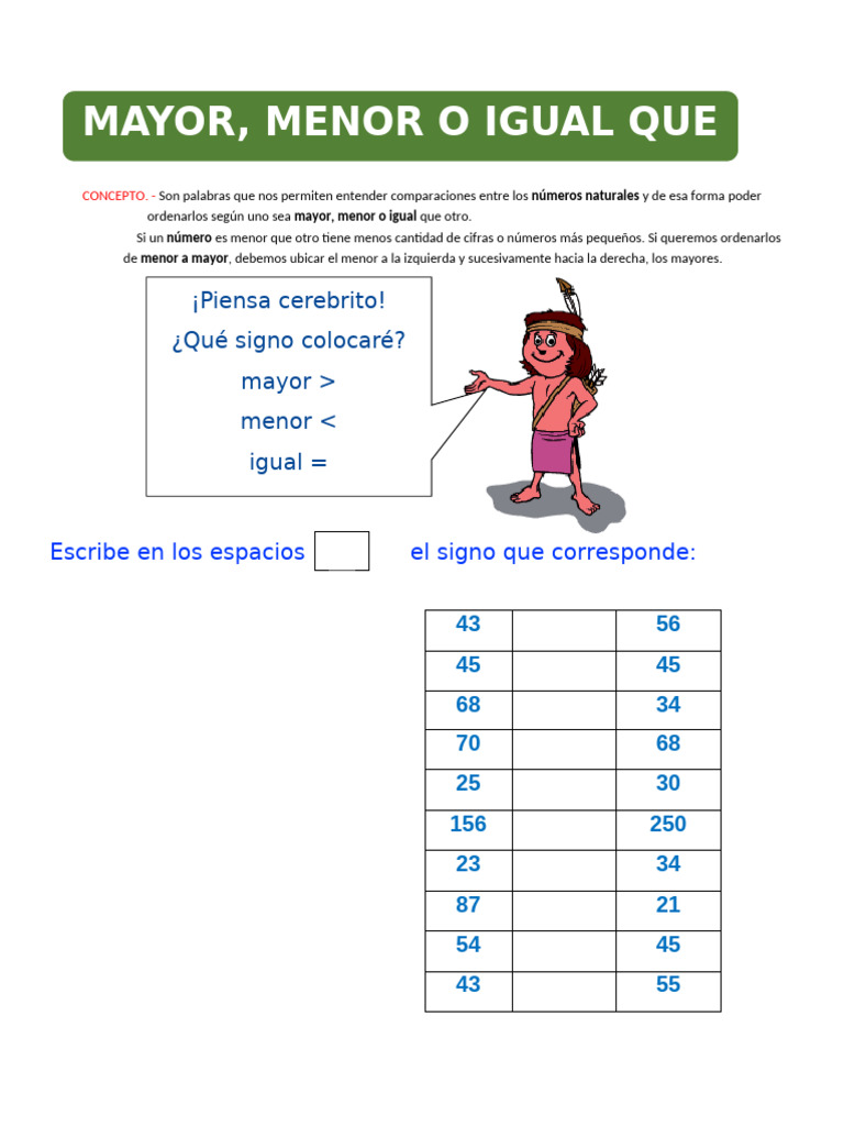 Comparaciones de Números para Segundo Grado | PDF