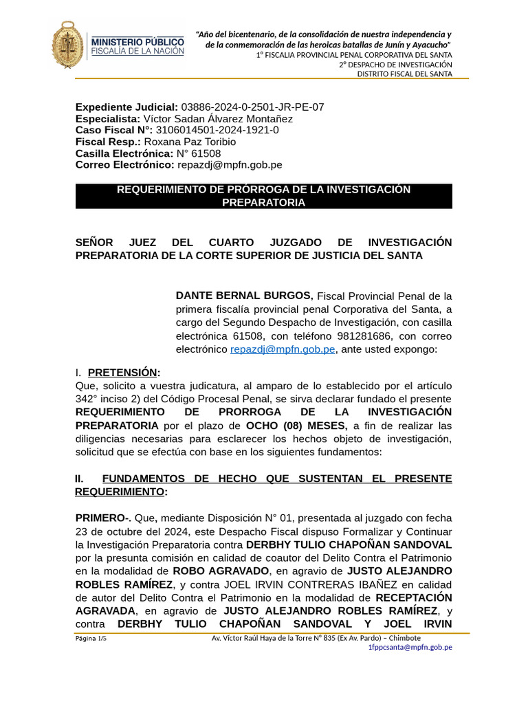 1921-2024 Req. Prorroga de Plazo (Complejo) | PDF | Fiscal | Ley procesal