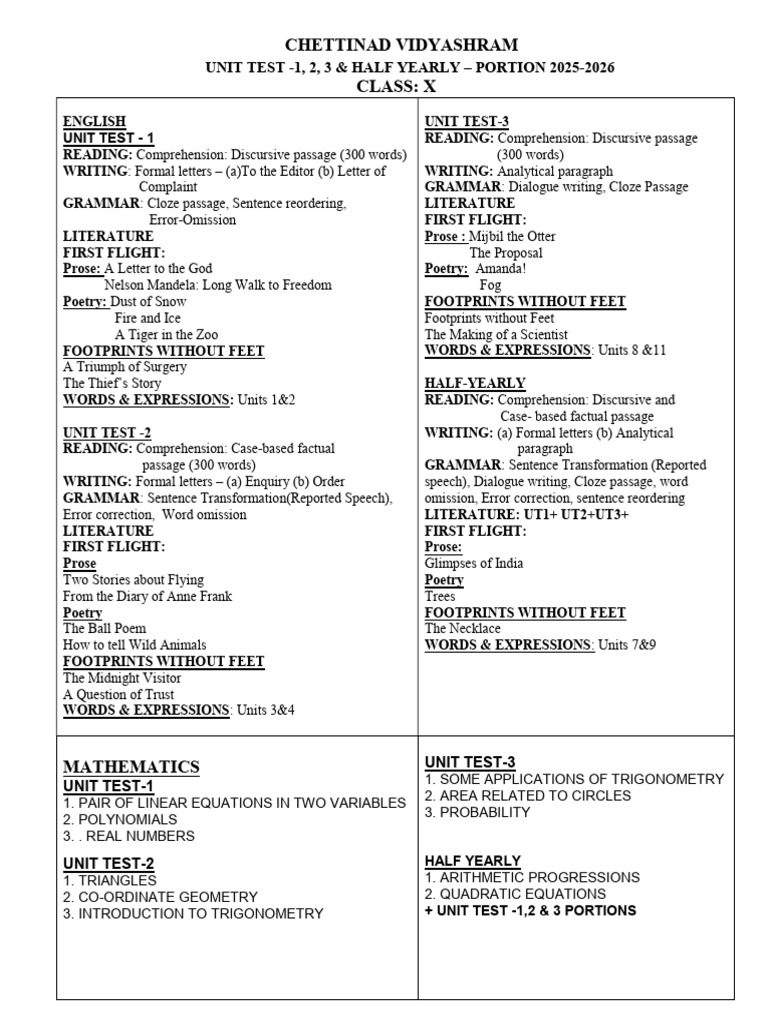 STD X Portion Paper I Term 2025 26 | PDF | Equations | Entrepreneurship