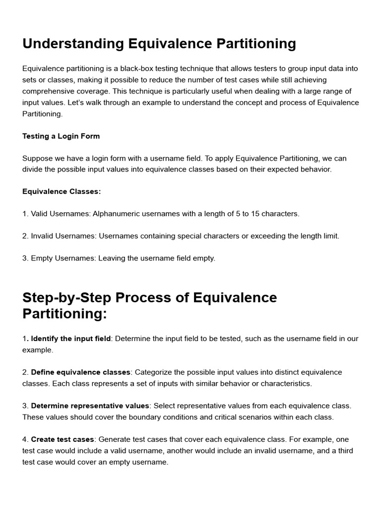 Step-by-Step Process for Equivalence Partitioning | PDF