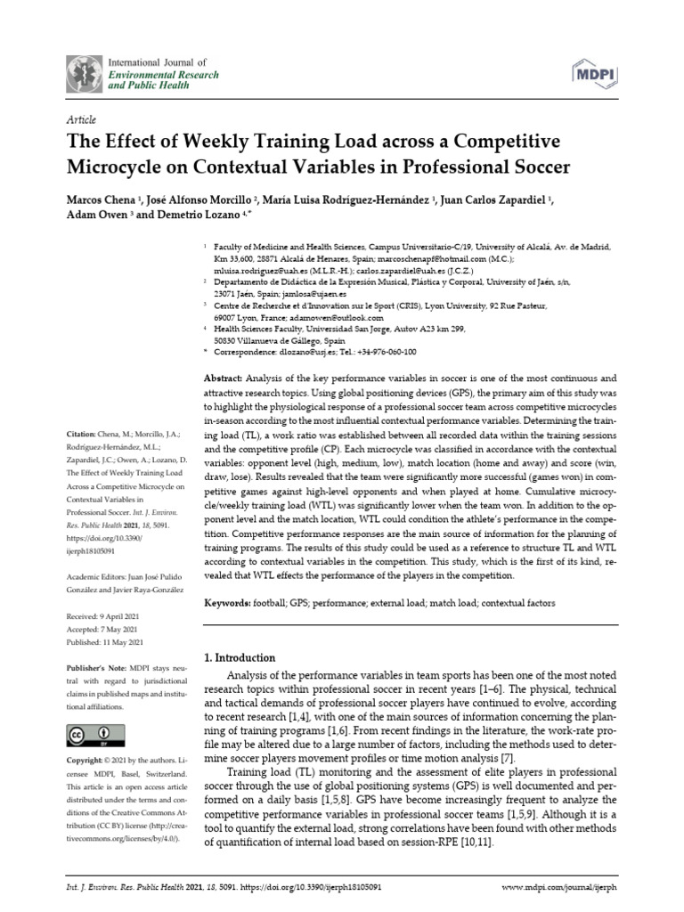 The Effect of Weekly Training Load Across A Competitive Microcycle On Contextual Variables in ...