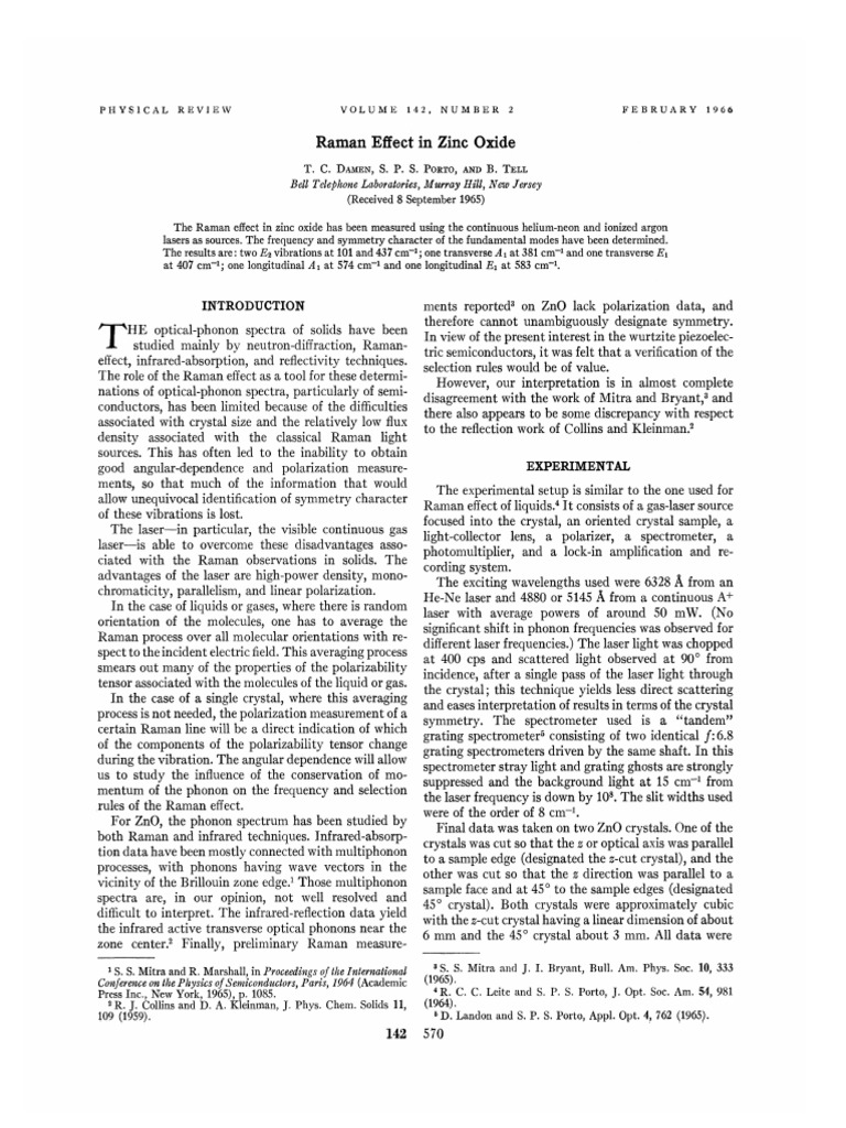 1966 - Raman Effect in Zinc Oxide | PDF